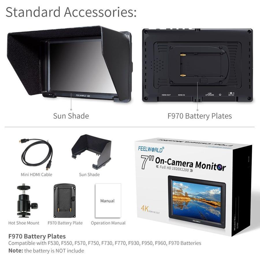 FEELWORLD T756 7" 4K On-camera Monitor with HDMI Input/ Output IPS Full ...